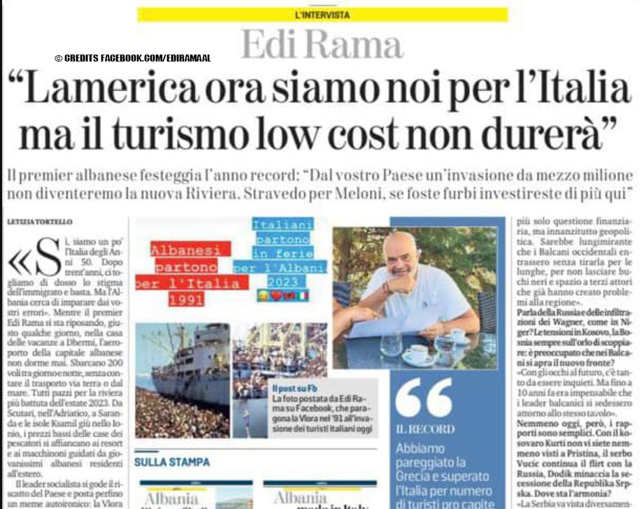 Rama intervisë me “La Stampa”, nga turizmi dhe puthja me Melonin deri ... Rama intervisë me “La Stampa”, nga turizmi dhe puthja me Melonin deri ...